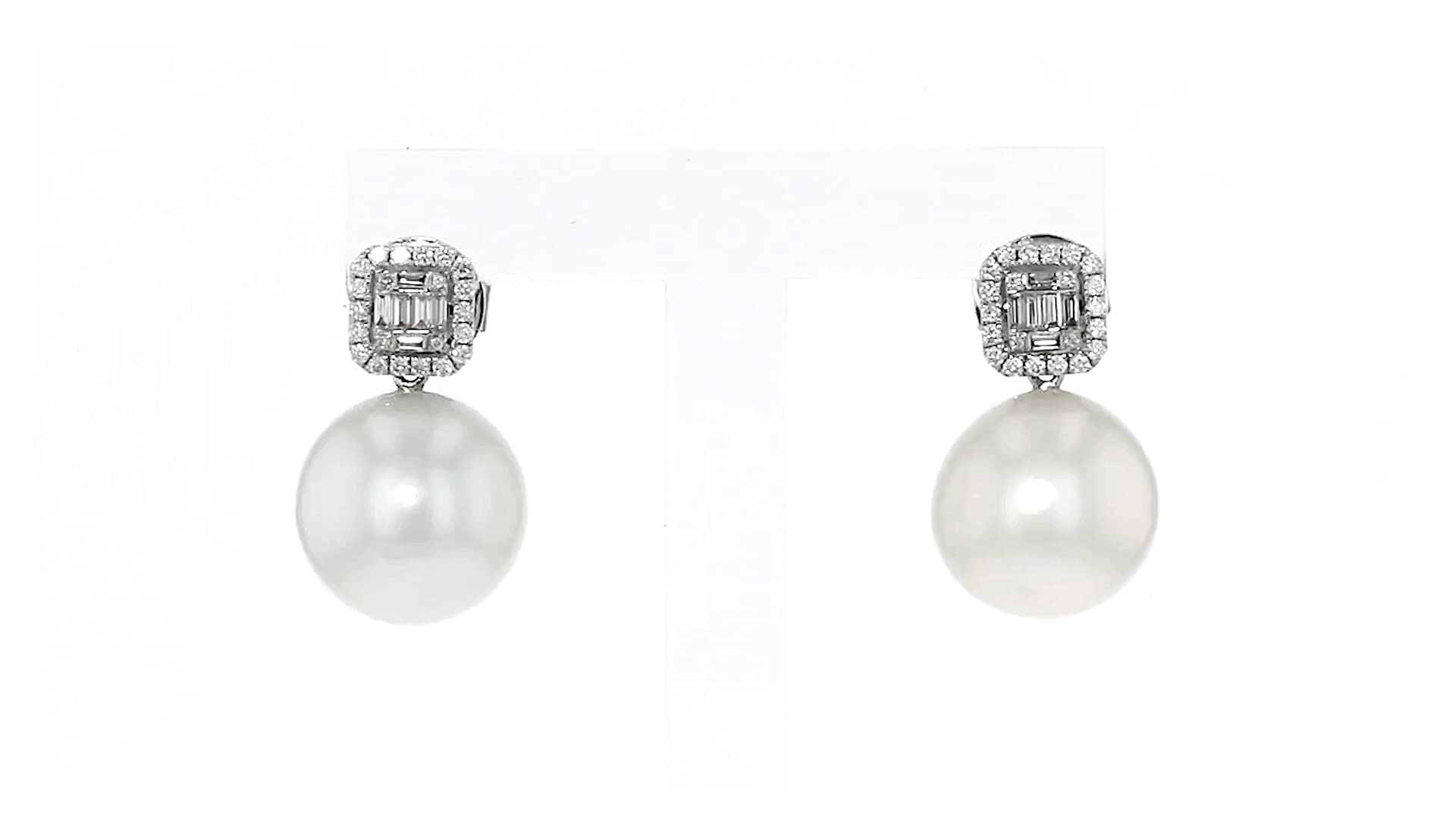 Ross-Simons 12-14mm Cultured Pearl and .42 ct. t.w. Diamond Earrings in 18kt White Gold