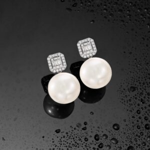 Ross-Simons 12-14mm Cultured Pearl and .42 ct. t.w. Diamond Earrings in 18kt White Gold