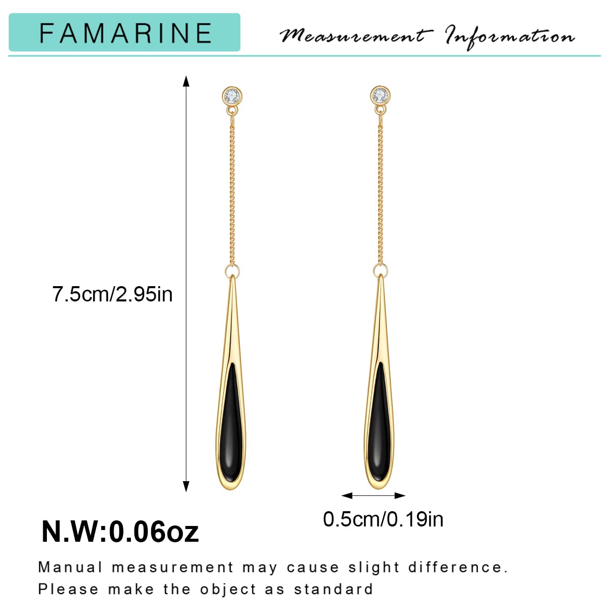 FAMARINE Black Earrings, Black Dangle Earrings for Women Waterdrop Drip Earrings Valentines Earrings