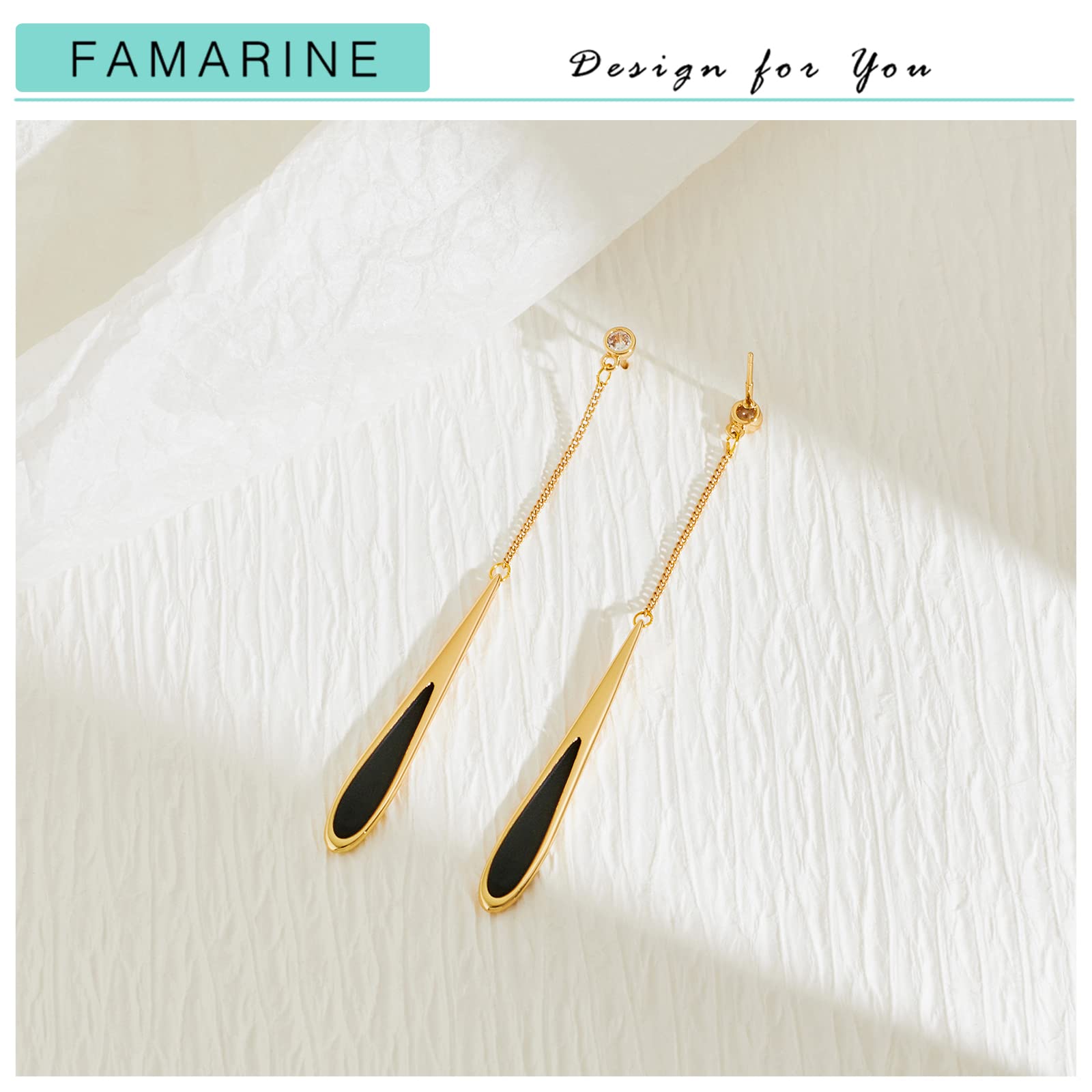 FAMARINE Black Earrings, Black Dangle Earrings for Women Waterdrop Drip Earrings Valentines Earrings