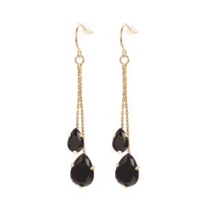 vissen black cubic zirconia drop dangle chain earrings for women dainty gold plated cz long dangling earrings