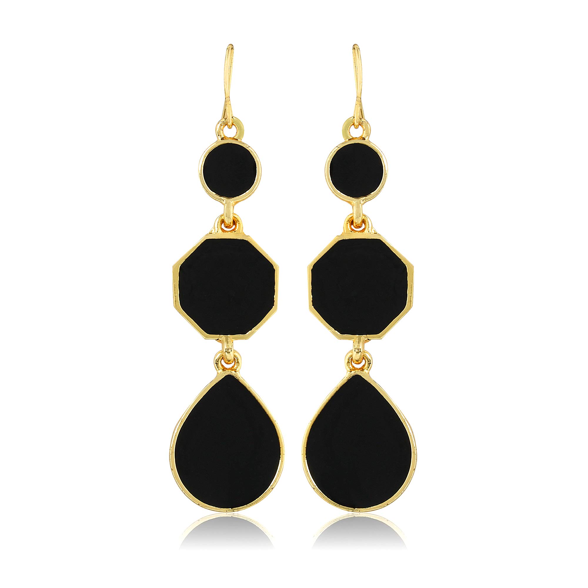 Moonstruck Round Drop & Dangle Earrings for Women (Black)