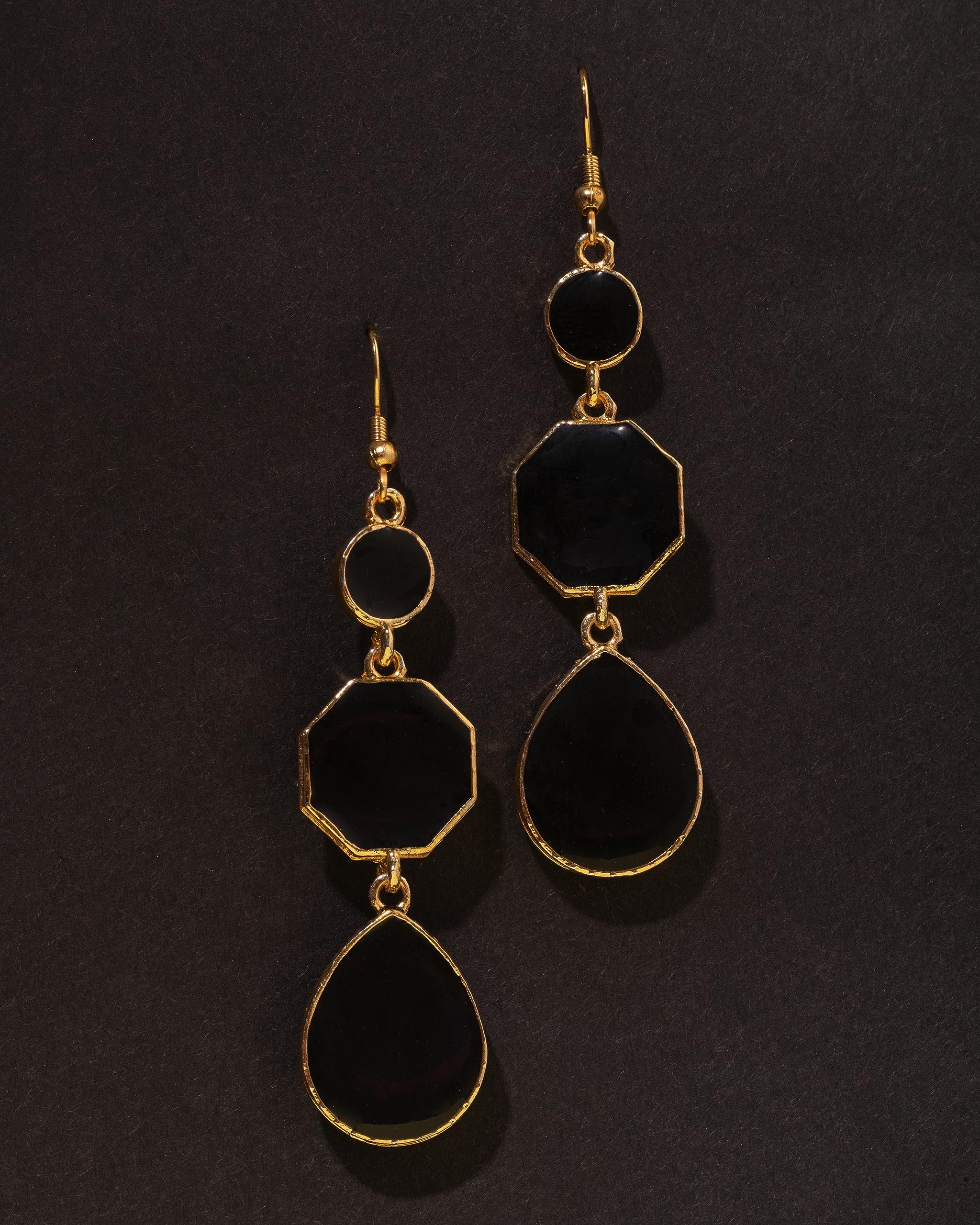 Moonstruck Round Drop & Dangle Earrings for Women (Black)