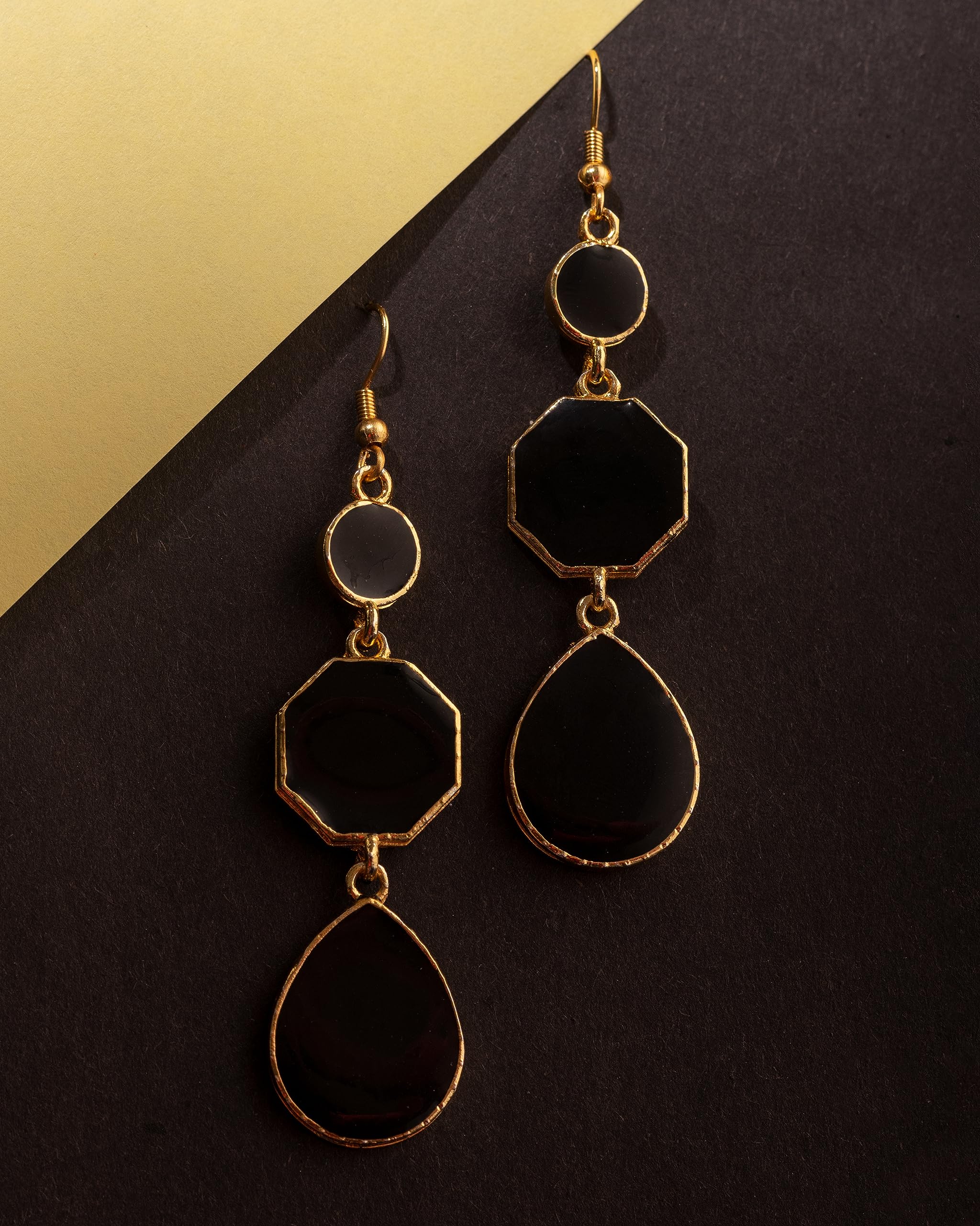 Moonstruck Round Drop & Dangle Earrings for Women (Black)