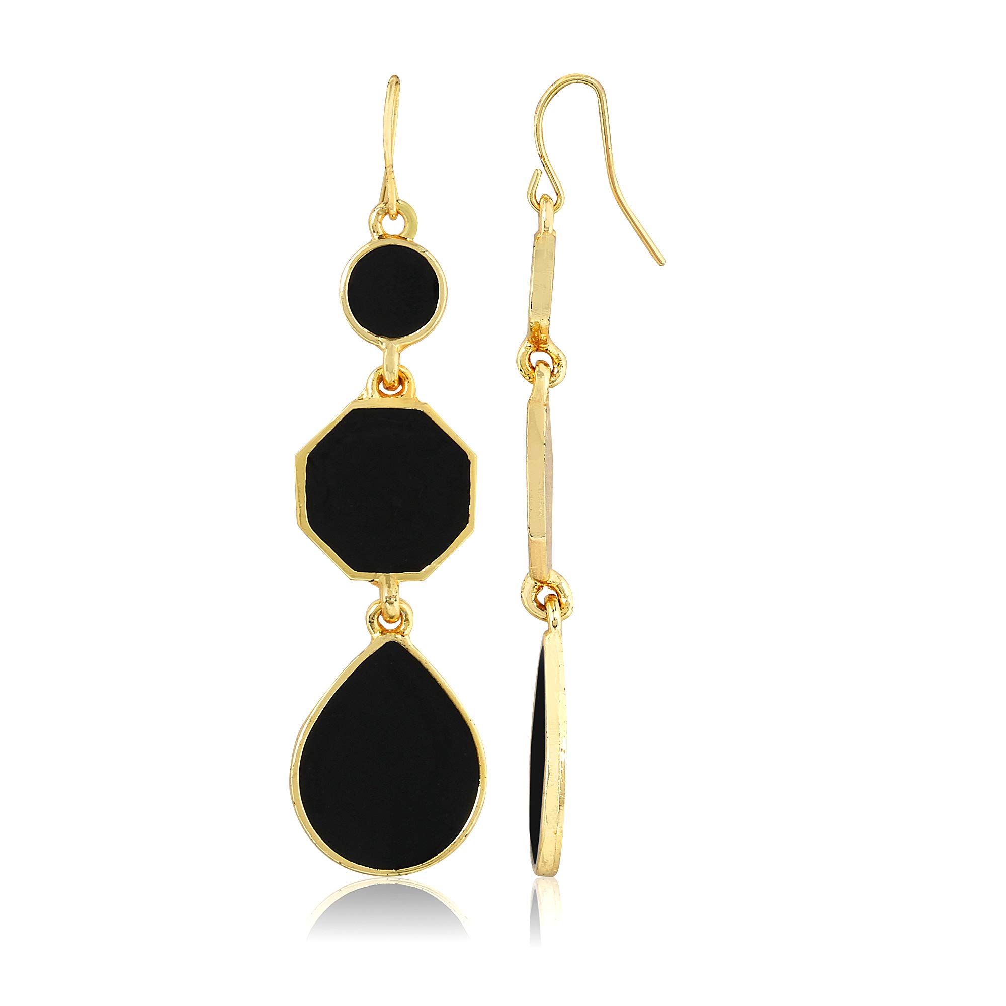 Moonstruck Round Drop & Dangle Earrings for Women (Black)