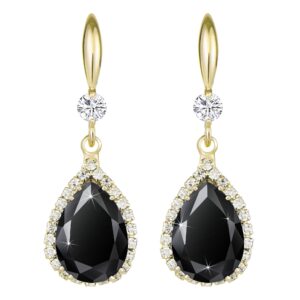 linawe 14k gold black dangle earrings for women trendy, diamond drop chandelier rhinestone cubic zirconia crystal earrings dangling, teardrop birthstone dangly earrings