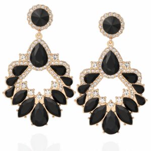 vangetimi black fashion rhinestone statement drop dangle earrings large colorful crystal chandelier earrings for women bridal wedding party prom