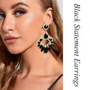 VANGETIMI Black Fashion Rhinestone Statement Drop Dangle Earrings Large Colorful Crystal Chandelier Earrings for Women Bridal Wedding Party Prom