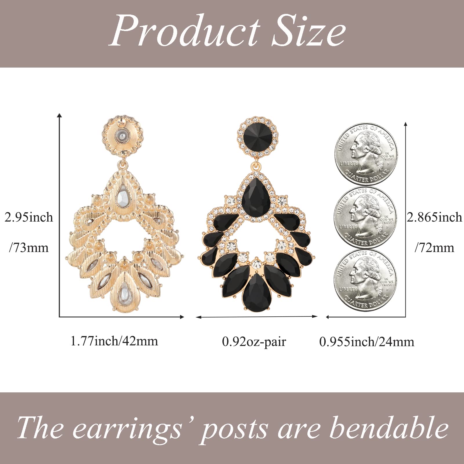 VANGETIMI Black Fashion Rhinestone Statement Drop Dangle Earrings Large Colorful Crystal Chandelier Earrings for Women Bridal Wedding Party Prom