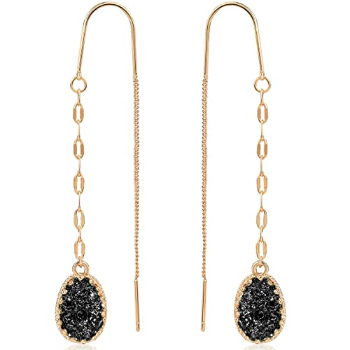 Black and Gold Earrings for Women - Black Earrings for Women Dangle, Black Drop Earrings for Women, Black Dangle Earrings for Women, Long Sparkly Earrings, Gold-Tone Simulated Druzy Earrings for Women