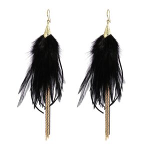 badu black earrings long tassel feather gold drop jewelry holiday gift handmade jewelry accessories (gold black)