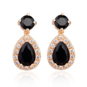 gold black cz teardrop dangle earrings for women small sterling silver halo round pear shaped crystal cubic zirconia birthstone bridal drop earrings for wedding bride