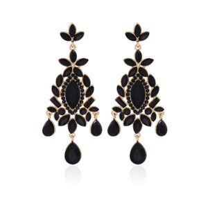 gongzhu crystal statement earrings for women bohemian rhinestone earrings drop chandelier earrings gold black tone(52941-gdbk)