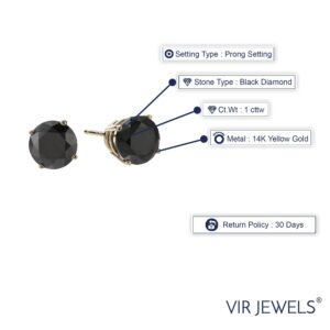 Vir Jewels 1 cttw Black Diamond Stud Earrings 14K Yellow Gold Round Push Backs 4 Prong Basket