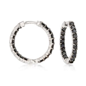 ross-simons 2.00 ct. t.w. black diamond inside-outside hoop earrings in sterling silver