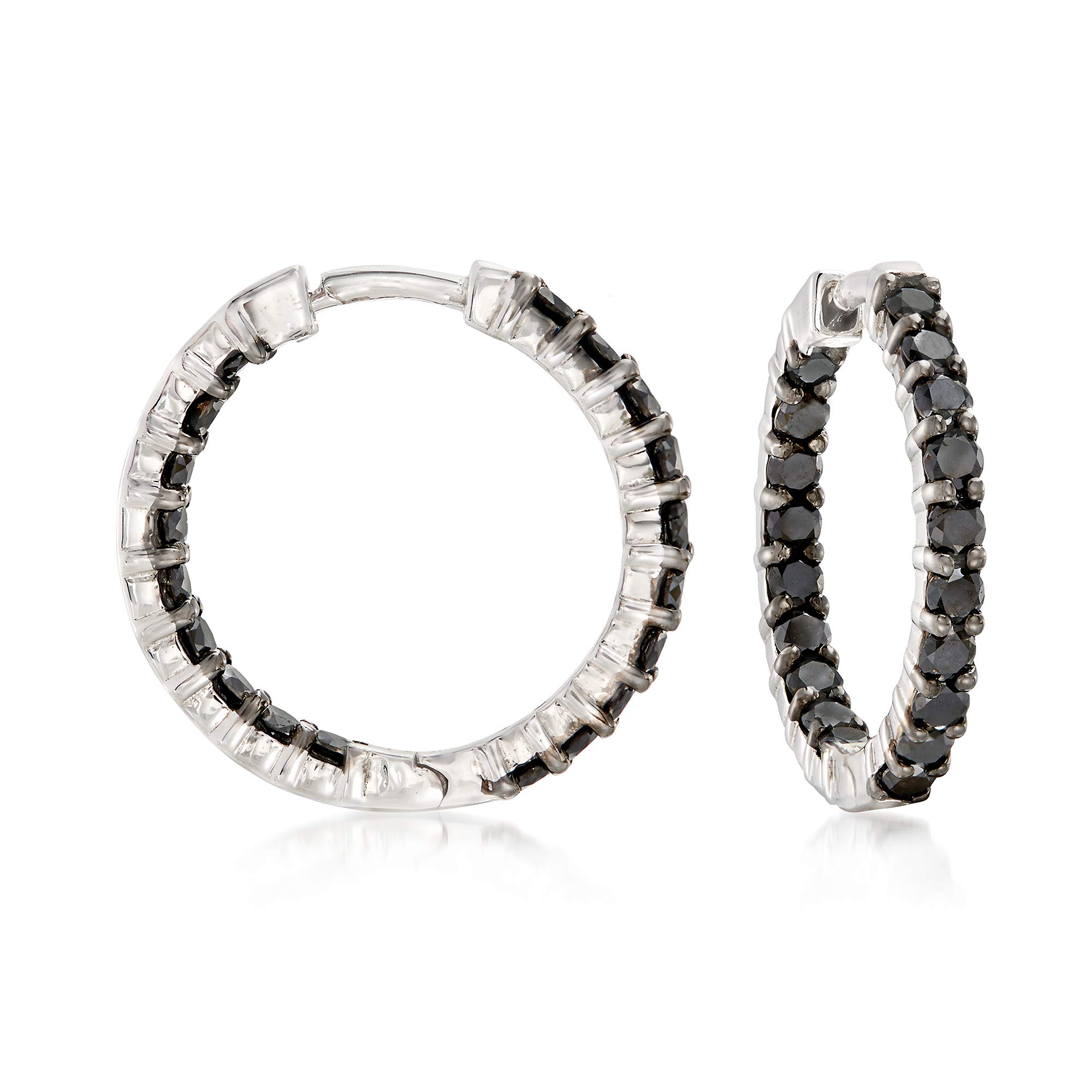 Ross-Simons 2.00 ct. t.w. Black Diamond Inside-Outside Hoop Earrings in Sterling Silver