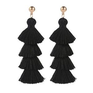 baublestar fashion gold tassel dangle earrings layered long bonita tiered black thread tassel drop statement jewelry for women