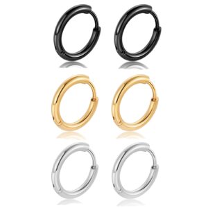 hypoallergenic small hoop earrings for women men huggie tiny hoop earrings sets for cartilage tragus titanium surgical steel gold silver black color 20g 9mm inside diameter