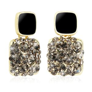 black and gold earrings for women girls hypoallergenic crystal rhinestone dangle drop earings fashion geometric square statement earingings