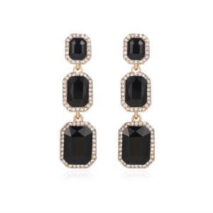 met-edianger black rhinestone dangle earrings statement crystal drop earrings formal prom rectangle dangling earrings for women