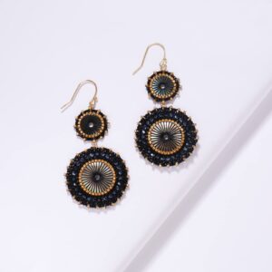 Black Beaded Earrings Glass Seed Beads Bohemian Acrylic Dangle Handmade Fashion Jewelry for Women (Style-42)