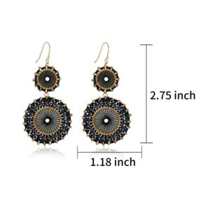 Black Beaded Earrings Glass Seed Beads Bohemian Acrylic Dangle Handmade Fashion Jewelry for Women (Style-42)