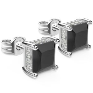 unfaar 18k white gold plated sterling silver princess cut cubic zirconia stud earrings square cz diamond stud earrings for women men hypoallergenic (6mm, black)