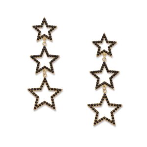 tumhun gold and black star dangle earrings black rhinestone star earrings onxy star drop earrings for women gift birthday valentine's day mother's day (black)