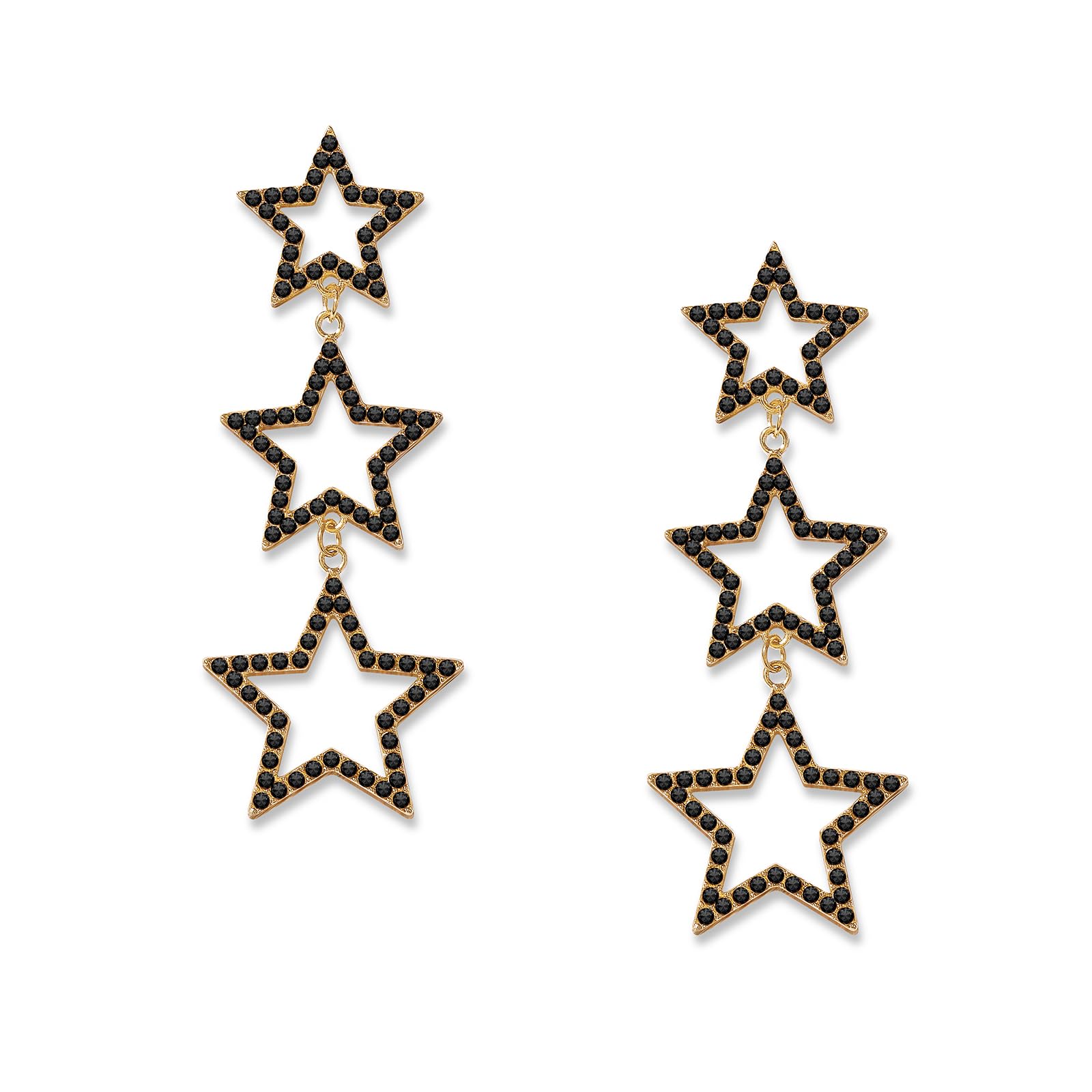 Tumhun Gold And Black Star Dangle Earrings Black Rhinestone Star Earrings Onxy Star Drop Earrings For Women Gift Birthday Valentine's Day Mother's Day (Black)