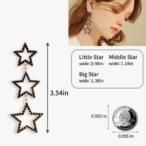 Tumhun Gold And Black Star Dangle Earrings Black Rhinestone Star Earrings Onxy Star Drop Earrings For Women Gift Birthday Valentine's Day Mother's Day (Black)