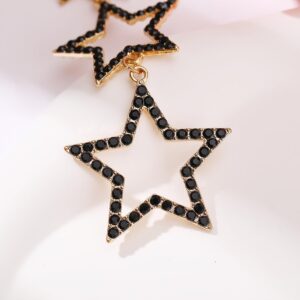 Tumhun Gold And Black Star Dangle Earrings Black Rhinestone Star Earrings Onxy Star Drop Earrings For Women Gift Birthday Valentine's Day Mother's Day (Black)