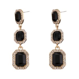 classical vintage rhinestone rectangle dangle earrings crystal wedding bridal drop earrings for women-black