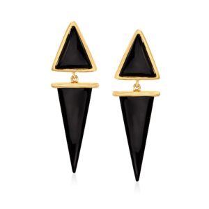 ross-simons black onyx drop earrings in 18kt gold over sterling