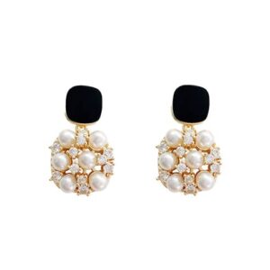 aynn 18k gold plated black square cubic zircon pearl drop dangle earring jewelry hypoallergenic