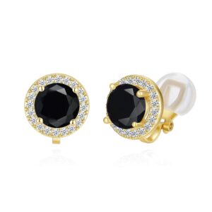 yoqucol 8mm black cubic zirconia crystal clip on stud earrings round gold non pierced earrings for women