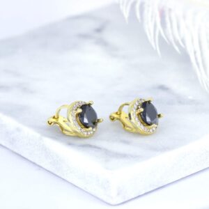 YOQUCOL 8MM Black Cubic Zirconia Crystal Clip On Stud Earrings Round Gold Non Pierced Earrings For Women