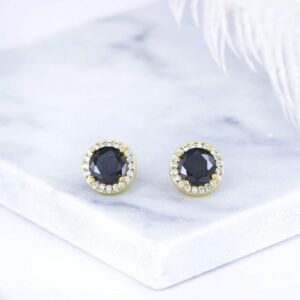 YOQUCOL 8MM Black Cubic Zirconia Crystal Clip On Stud Earrings Round Gold Non Pierced Earrings For Women