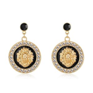 aononu hip hop gold lion head stud earrings sparkly crystal colored enamel disco party cocktail costume jewelry (black) (ao00010-11)