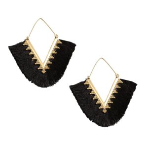 statement tassel earrings, delicate bohemian v shap tassel hoop earring elegant fringe drop dangle earrings for women