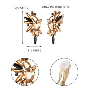 EVER FAITH Crystal Fashion Statement Cluster Earrings, Art Deco Bling Colorful Marquise Teardrop Dangle Clip-on Earrings for Women Champagne Gold w/Black Gold-Tone