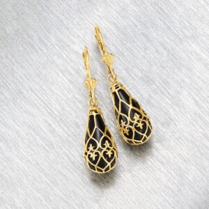 Ross-Simons Black Onyx Teardrop Earrings in 14kt Yellow Gold