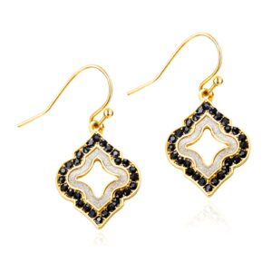 gold dangle earrings: black diamond drop dainty rhombus bohemian fashion jewelry for women girls teen (dark black)