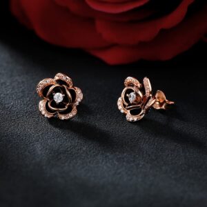 14K Gold Rose Flower Sterling Silver Stud Earrings For Women Dainty Rose Gold Flower Pearl Earrings Hypoallergenic Earrings Cute Studs For Her Nickel Free