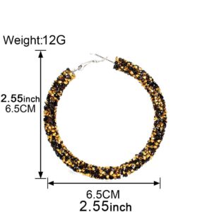 Bohemian Shiny Glitter Sequins Hoop Earrings Wrapped Gold Plated Circle Statement Rhinestone Dangle Drop Earrings for Women Boho Jewelry-rhinestone black gold