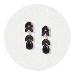 black rhinestone teardrop dangle earrings cute elegant crystal bridal wedding earrings for women party prom dainty jewelry