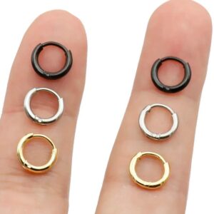 EACHLP 6MM Mini Hoop Earrings,Gold Silver Black Plated Tiny Thin Snug Cartilage Hoop Earring for Women&Men