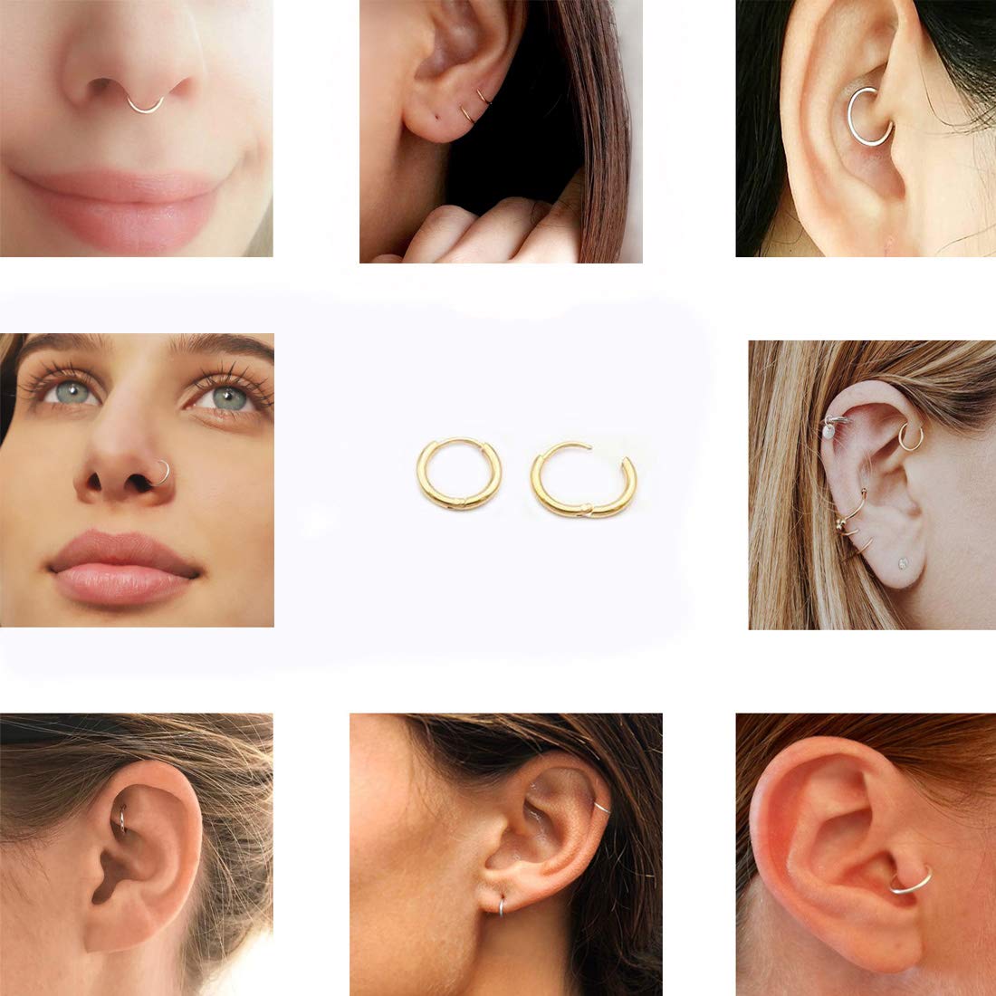 EACHLP 6MM Mini Hoop Earrings,Gold Silver Black Plated Tiny Thin Snug Cartilage Hoop Earring for Women&Men