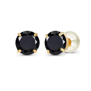 14k solid yellow gold 6mm round natural black onyx birthstone prong set stud earrings for women