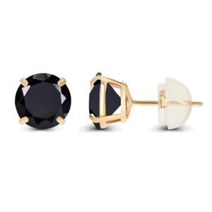 14K Solid Yellow Gold 6mm Round Natural Black Onyx Birthstone Prong Set Stud Earrings For Women