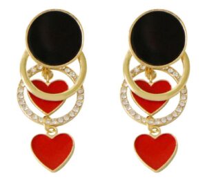 decent look trendy earrings for women 2024 black red gold hoop | triple circle diamond earrings | chunky gold earrings (pack of 01)